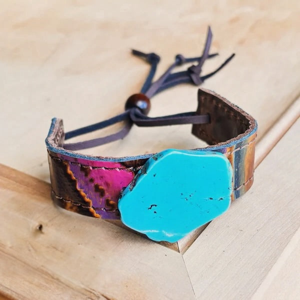 Magenta Navajo Narrow Leather Cuff w/ Turquoise Slab– Jack’s Western ...