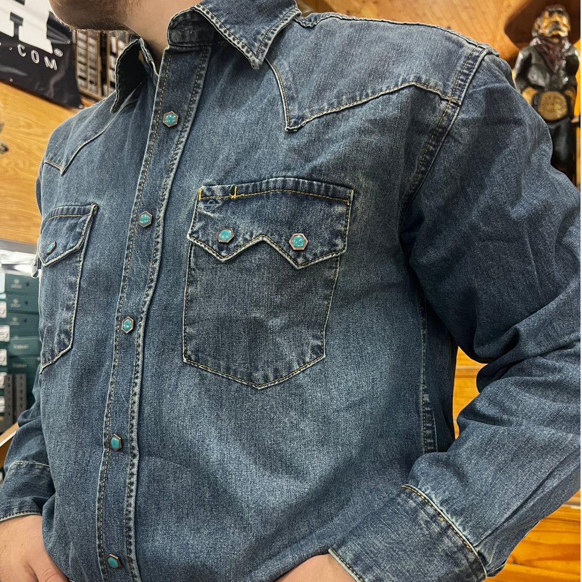 Stetson TURQUOISE SNAP LIGHTWEIGHT DENIM SHIRT– Jack’s Western and ...