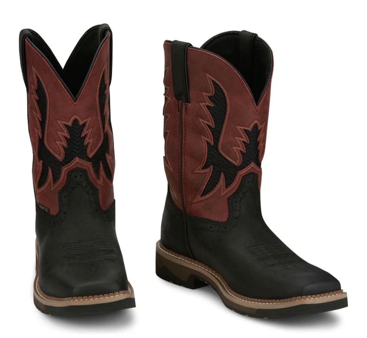JUSTIN MENS 11" BLACK COMP TOE WORK BOOT - SE4117– Jack’s Western and ...