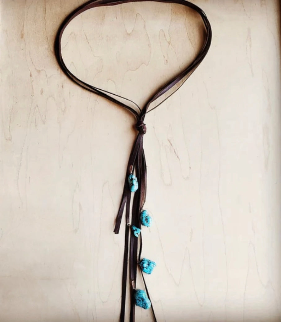 Genuine Leather Lasso Necklace with Turquoise Accents– Jack’s Western ...